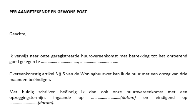 Modelbrief Wettelijke Opzeg Zonder Reden - Verhuurder België – Colawyer ...