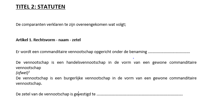 Oprichtingsakte Commanditaire Vennootschap (CommV) - Professioneel ...