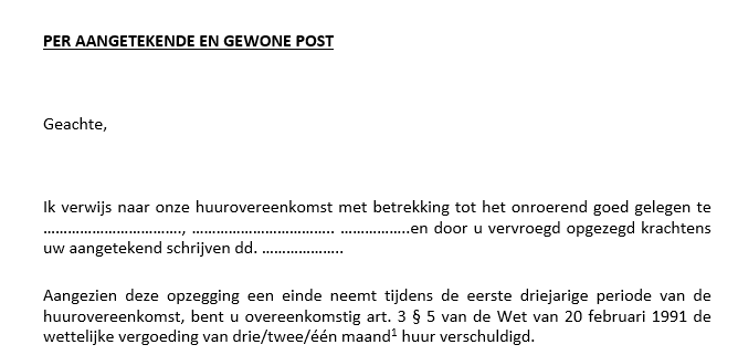 Modelbrief Vergoeding Vroegtijdige Opzeg Huurder - Verhuurder België ...